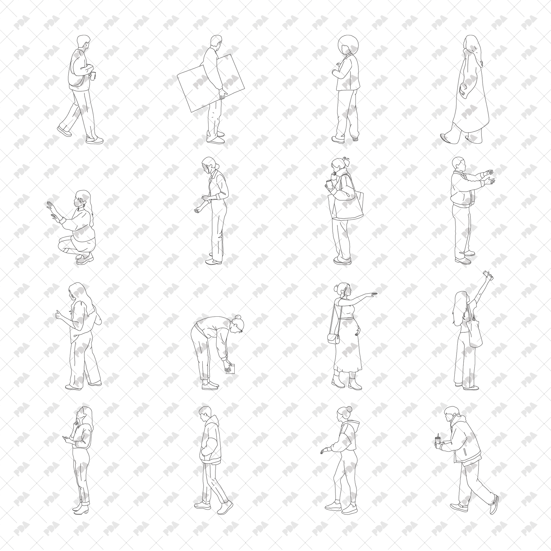 CAD, Vector, PNG Characters Shopping in Side View