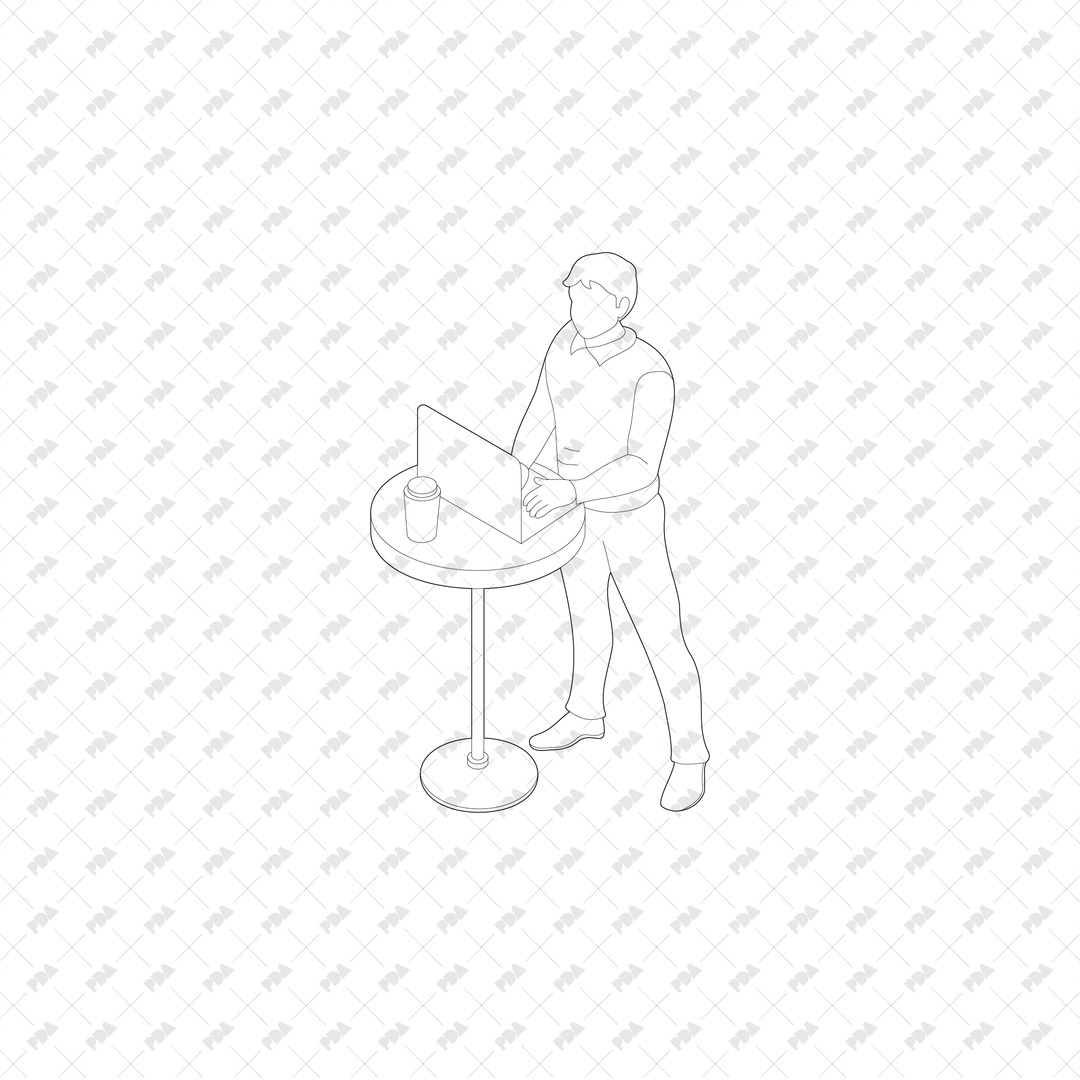 CAD, Vector, PNG People at a Café in Isometric View