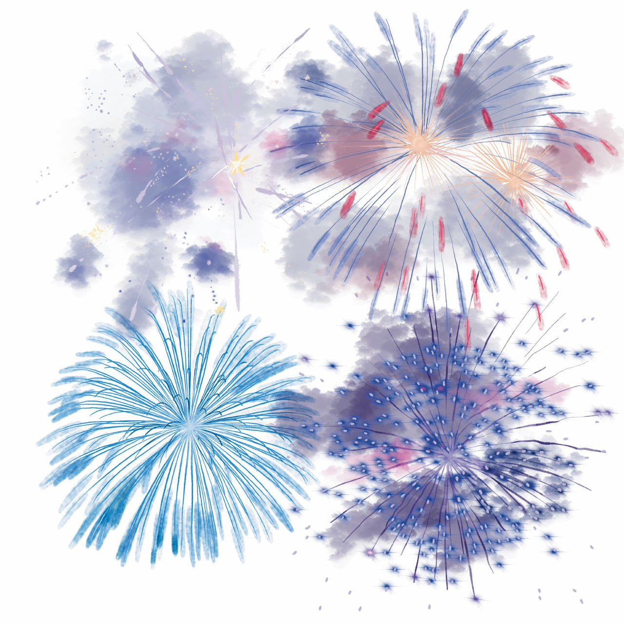 Hand-Drawn Firework Illustrations for Collages & Drawings