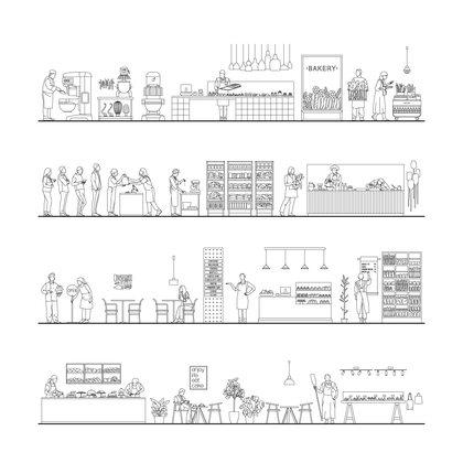CAD, Vector All You Need for Coffee Shop Design (Side View)