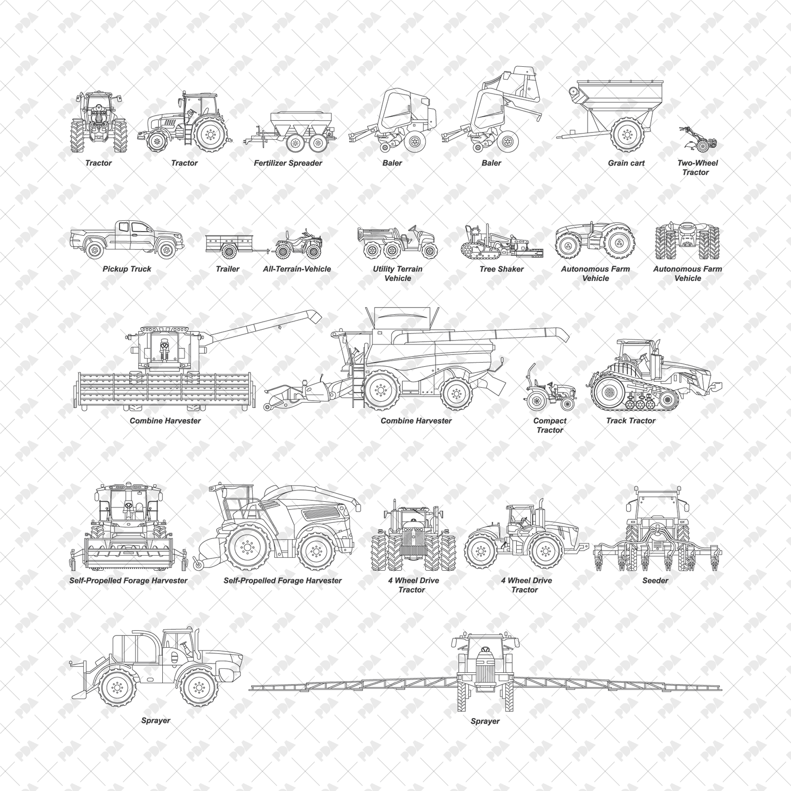 CAD, Vector Farm Vehicles Set | Post Digital Architecture