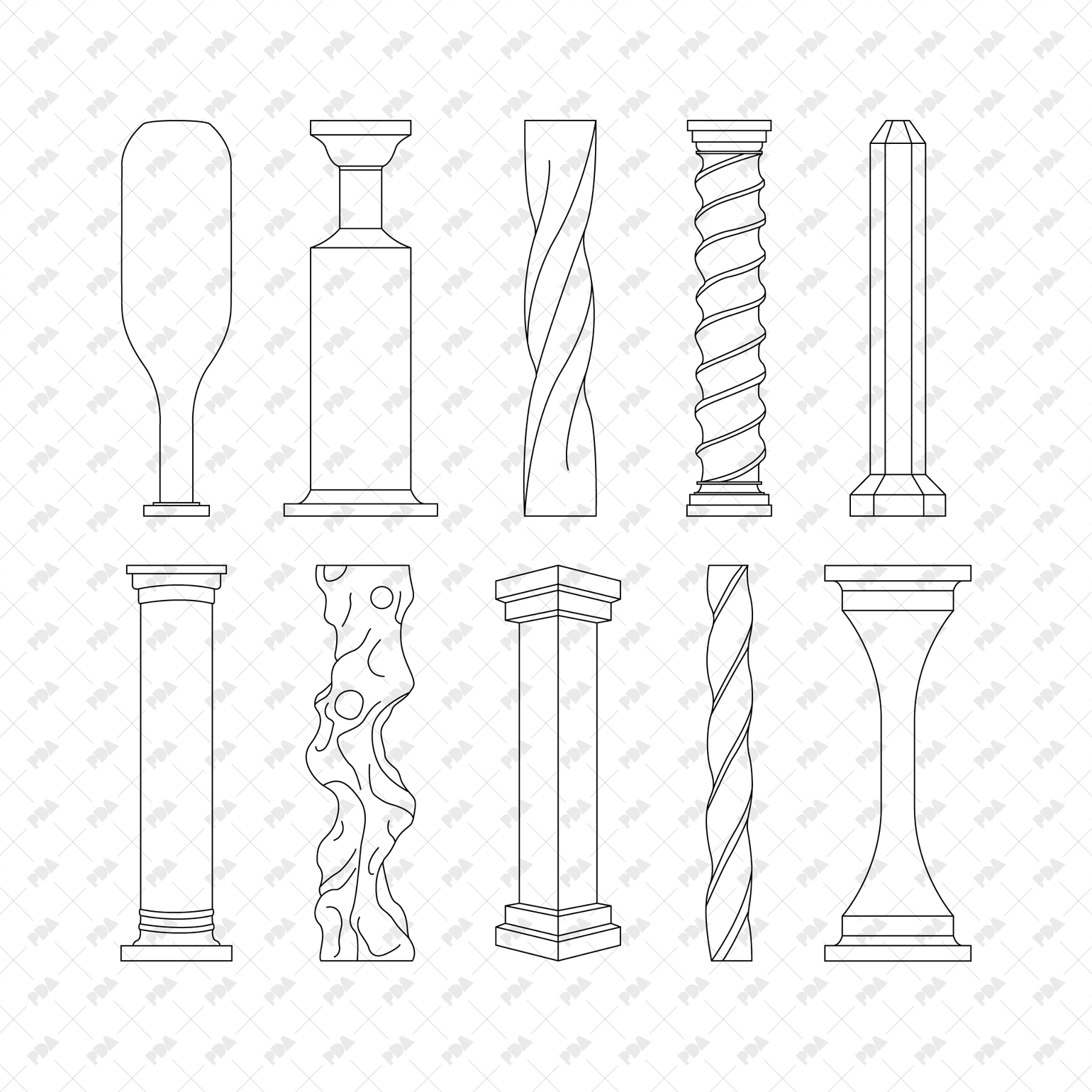 CAD, Vector Modern Columns Set