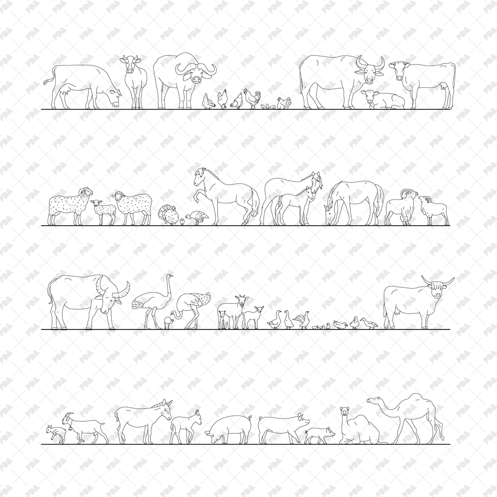 CAD Vector Farm Animals Set for Architectural Drawings