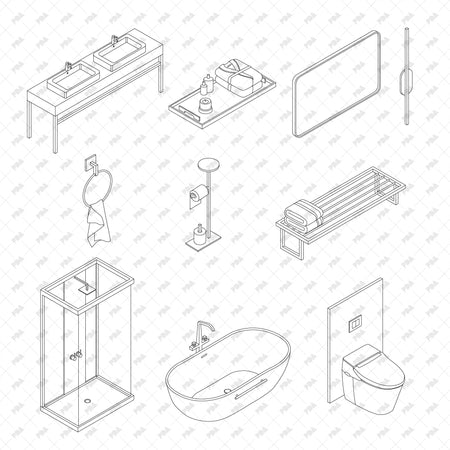 CAD, Vector Isometric Restroom Furniture | Post Digital Architecture
