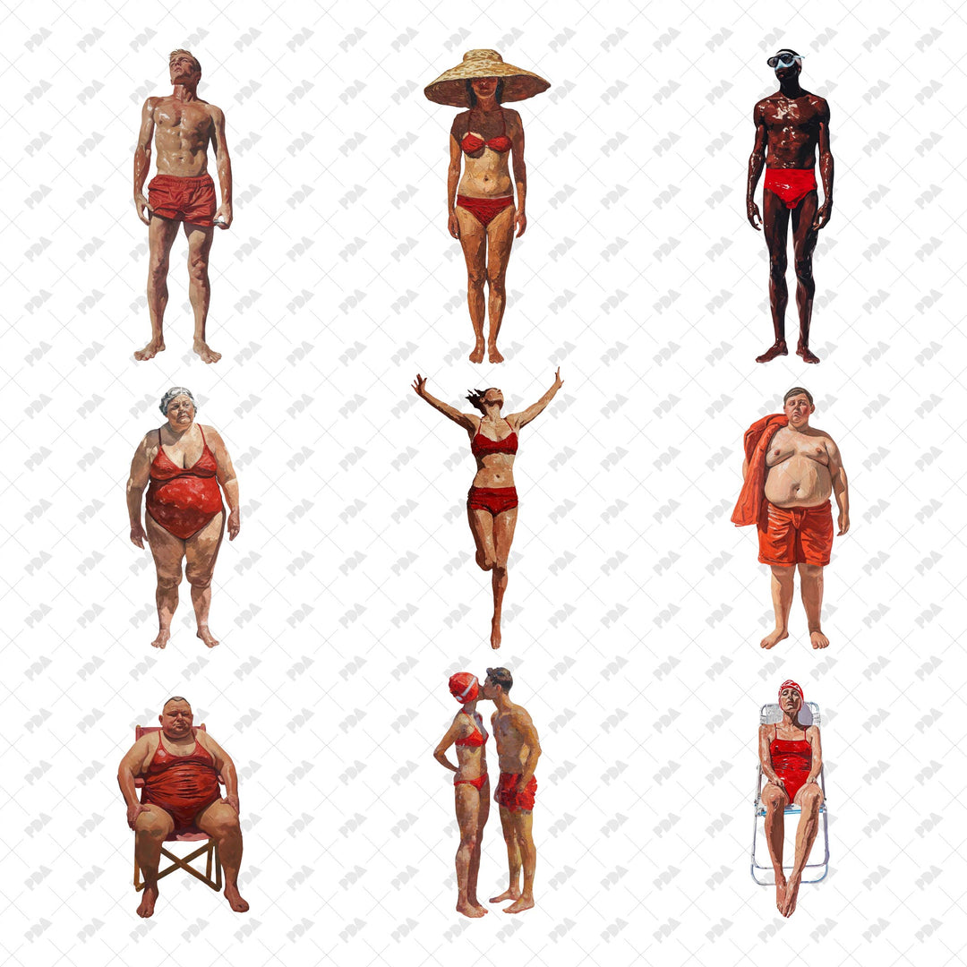 PNG Cutout Post Digital Collage Swimmers and Bathers Set