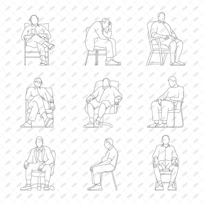 CAD Vector Men Sitting in Chairs for Architectural Drawings