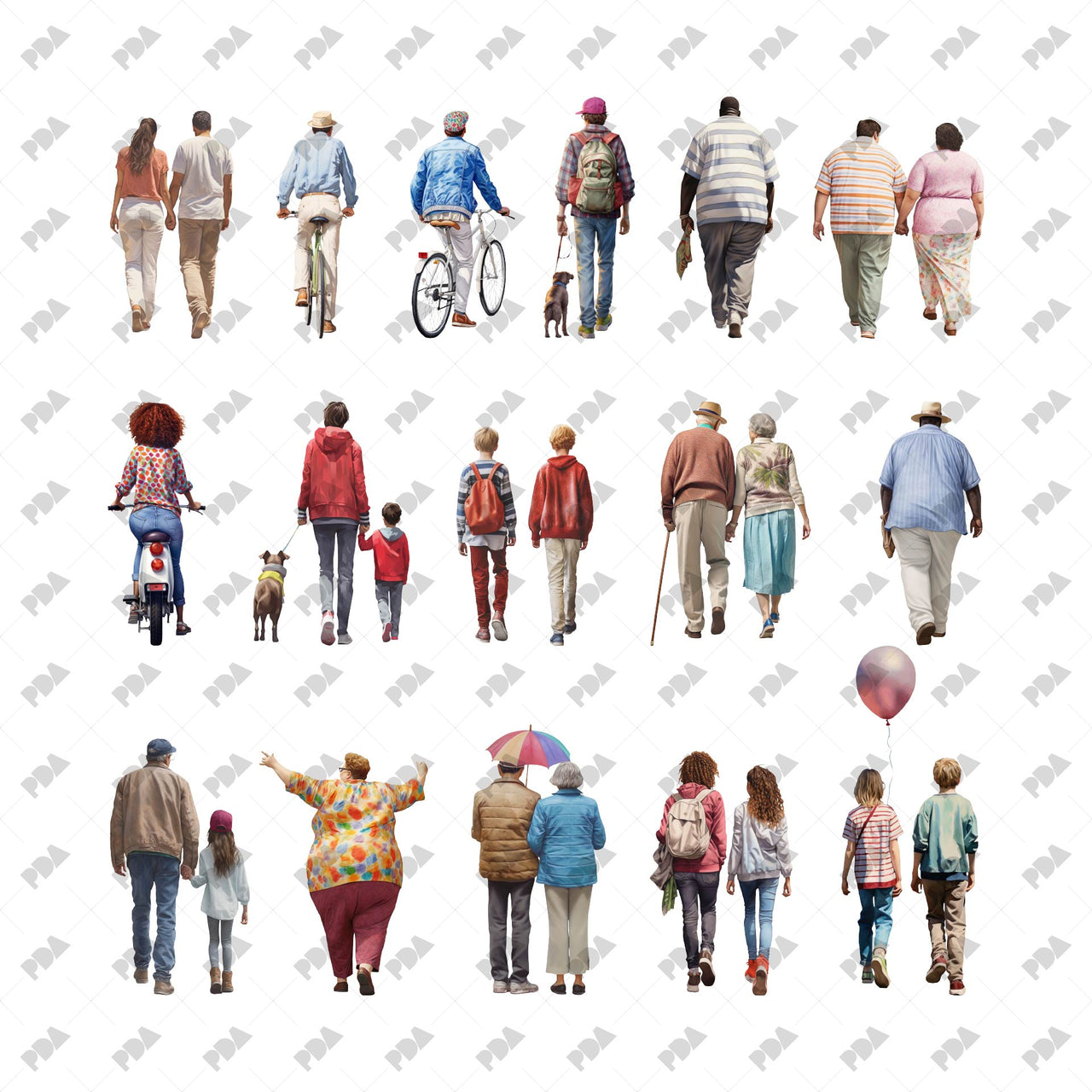 Cutout Characters in Back View for Architectural Collages