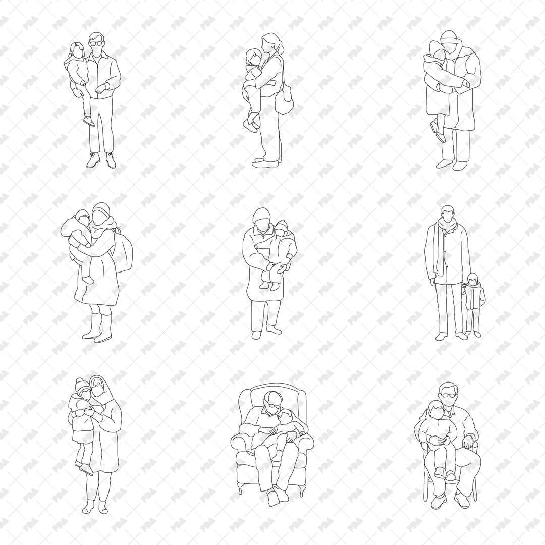 CAD, Vector Parents Holding Children Set