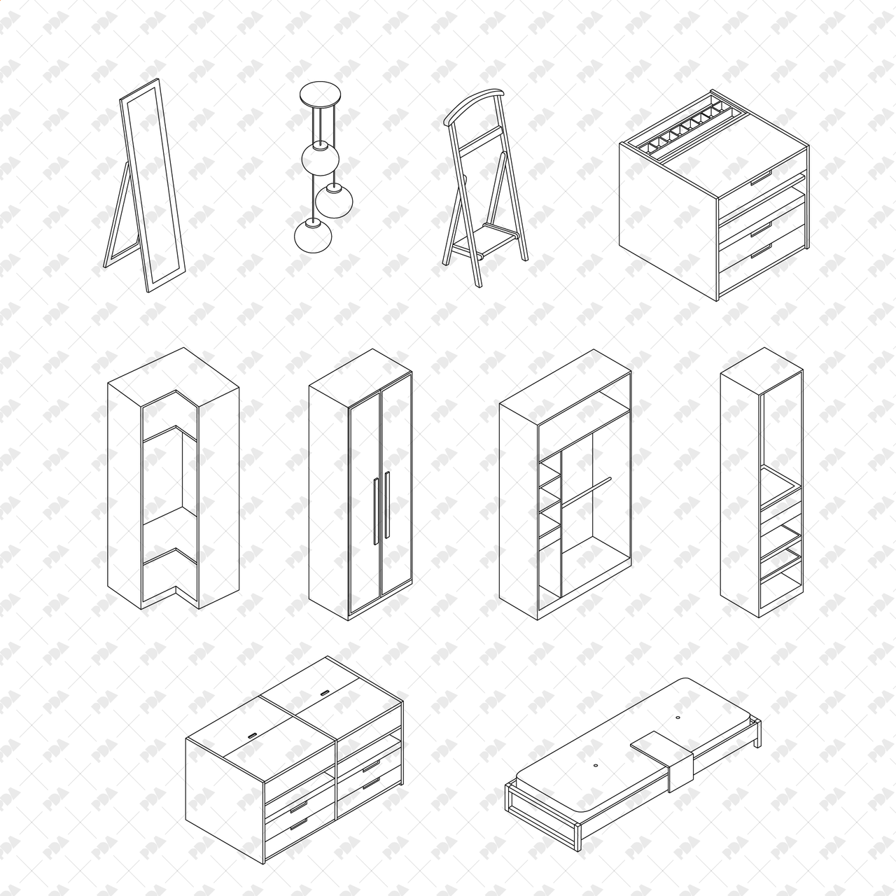 CAD, Vector Isometric Wardrobe Set