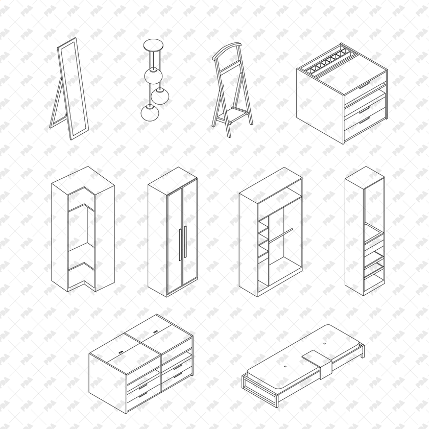 CAD, Vector Isometric Wardrobe Set