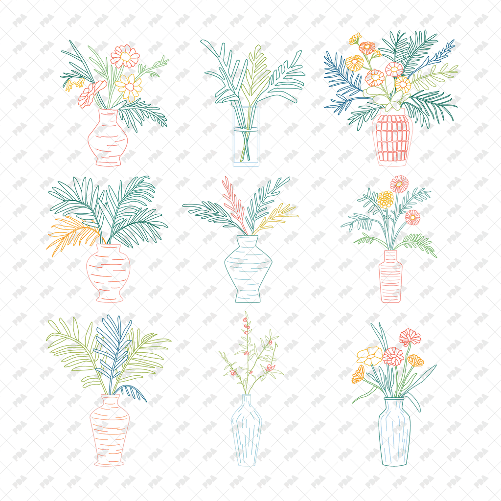 CAD, Vector Vases with Flowers