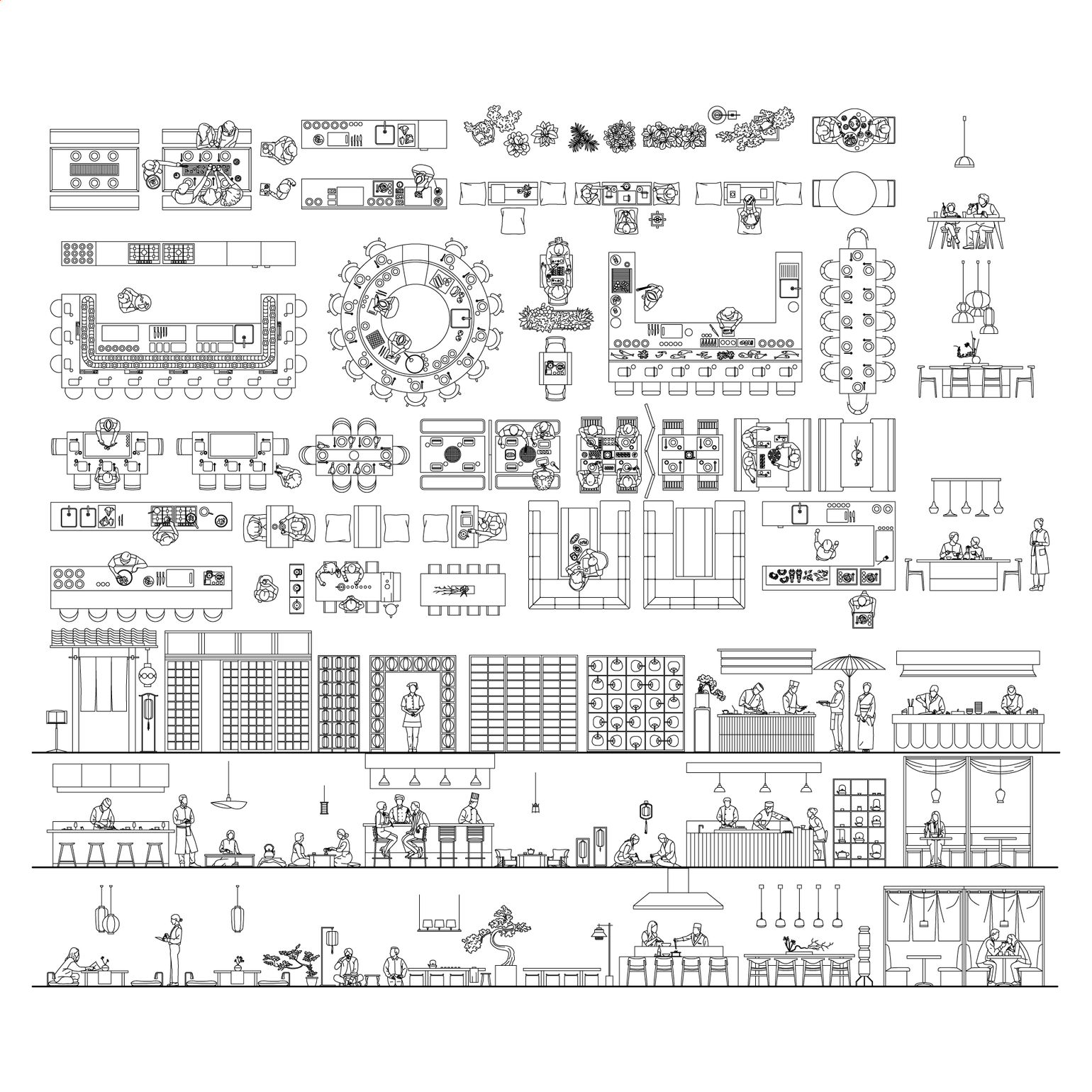 CAD, Vector Sushi Bar/ Japanese Restaurant in Top View