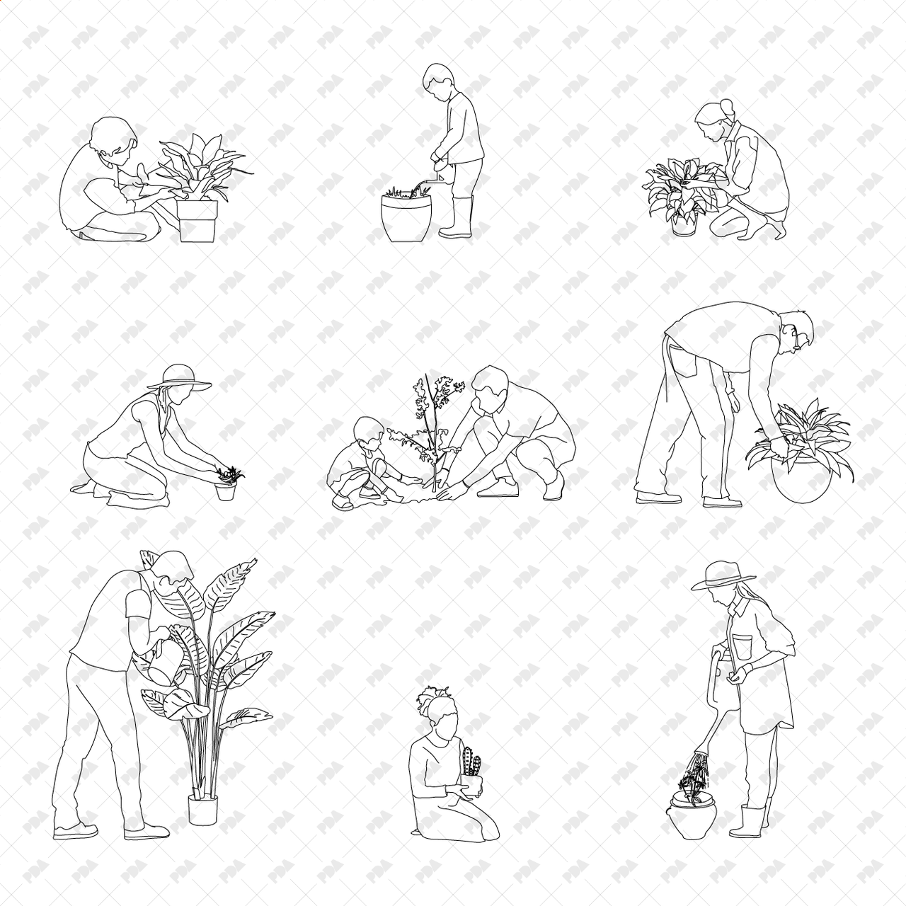 CAD, Vector People with Plants