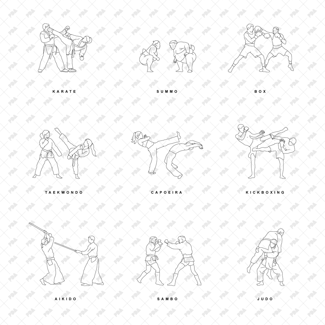 CAD, Vector Martial Arts Set - Line Drawings