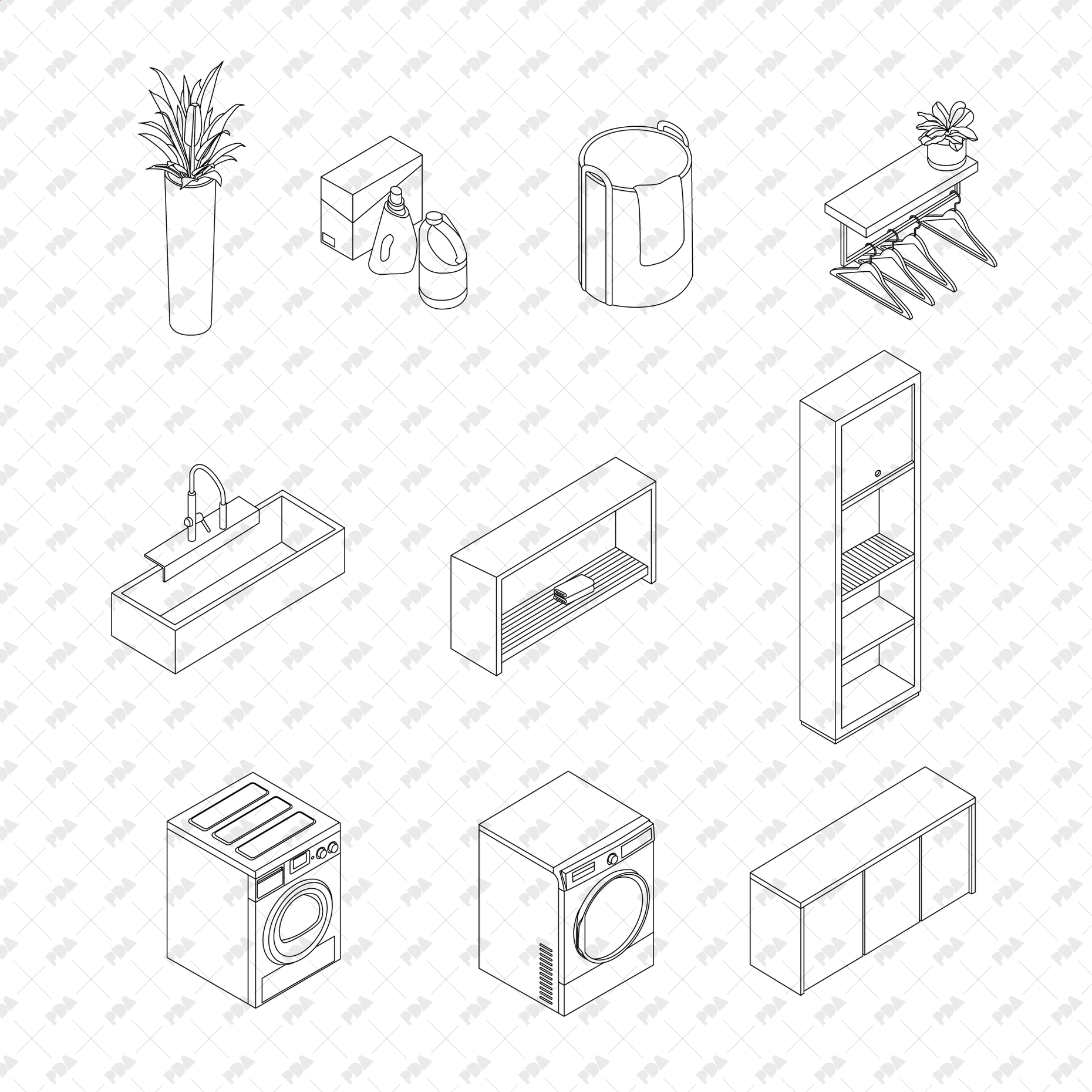 CAD, Vector Isometric Laundry Set