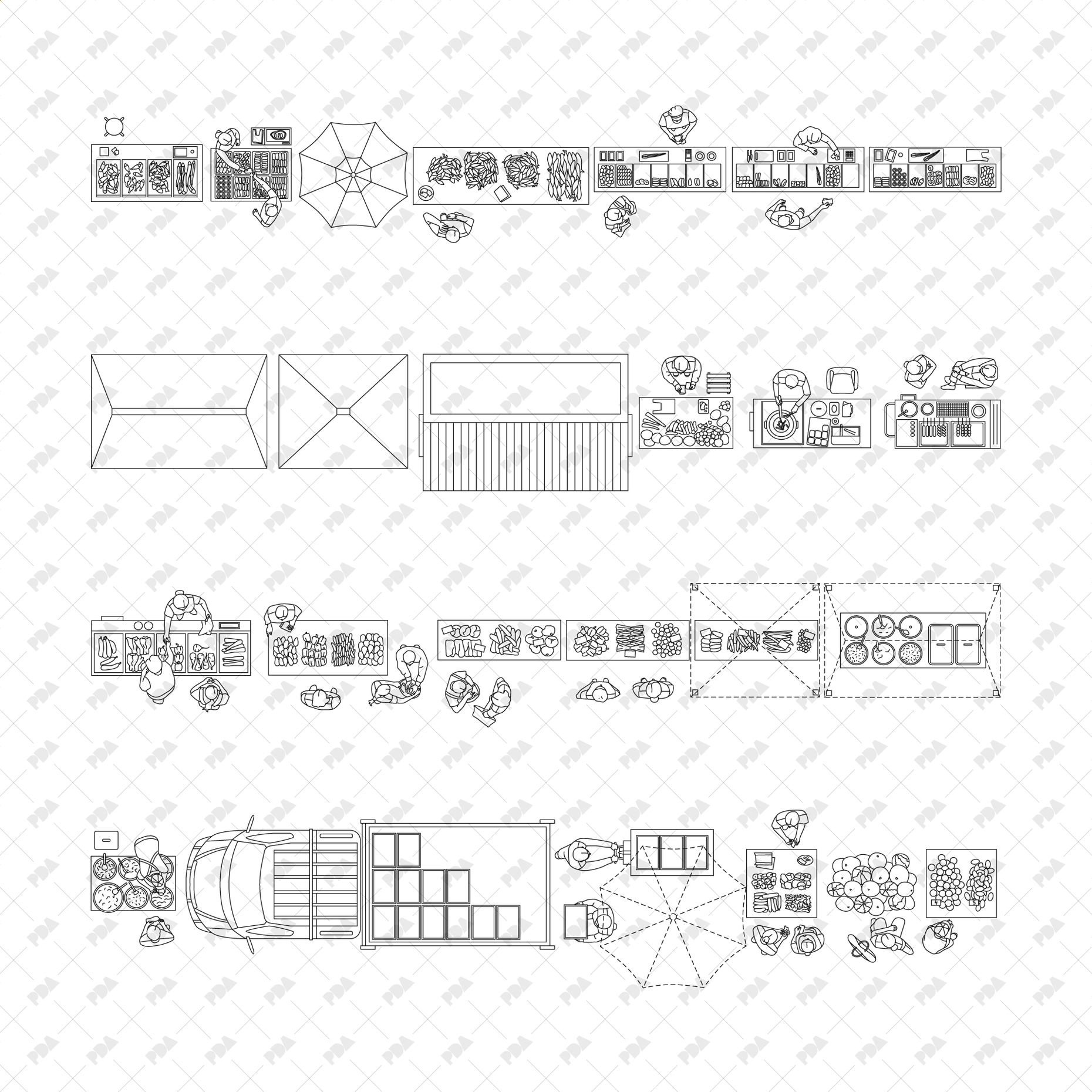 CAD, Vector All You Need for Coffee Shop Design (Side View)