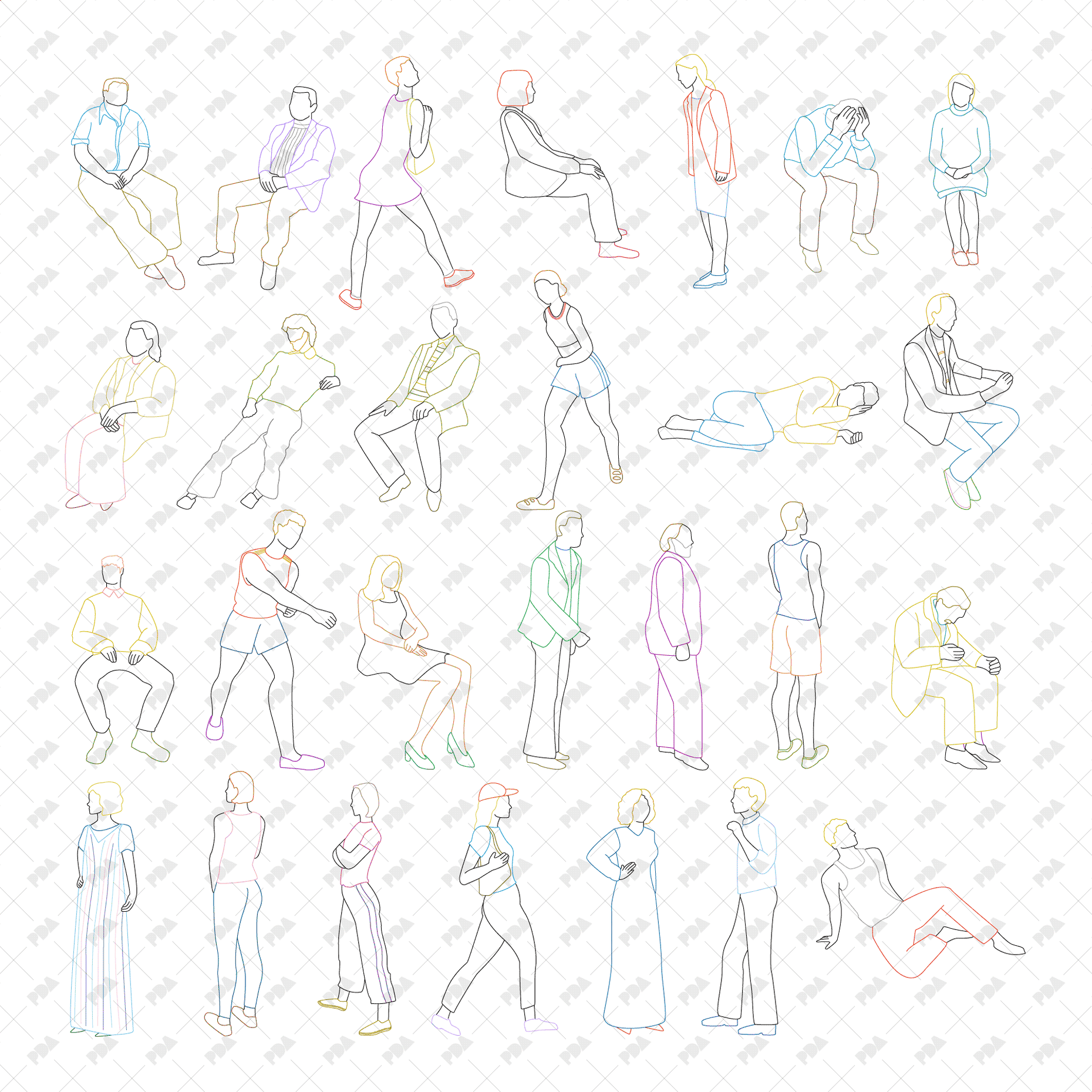 CAD, Vector, PNG Line Art Characters Inspired by David Hockney | Post ...