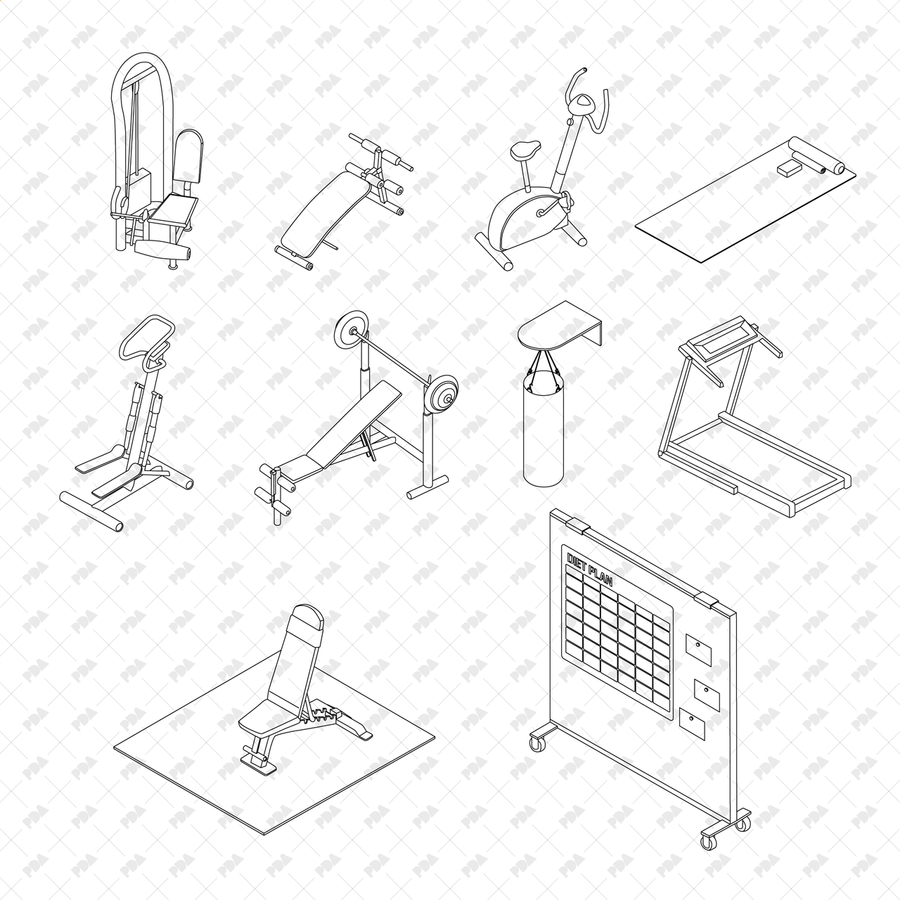 CAD, Vector Isometric Home Gym Set