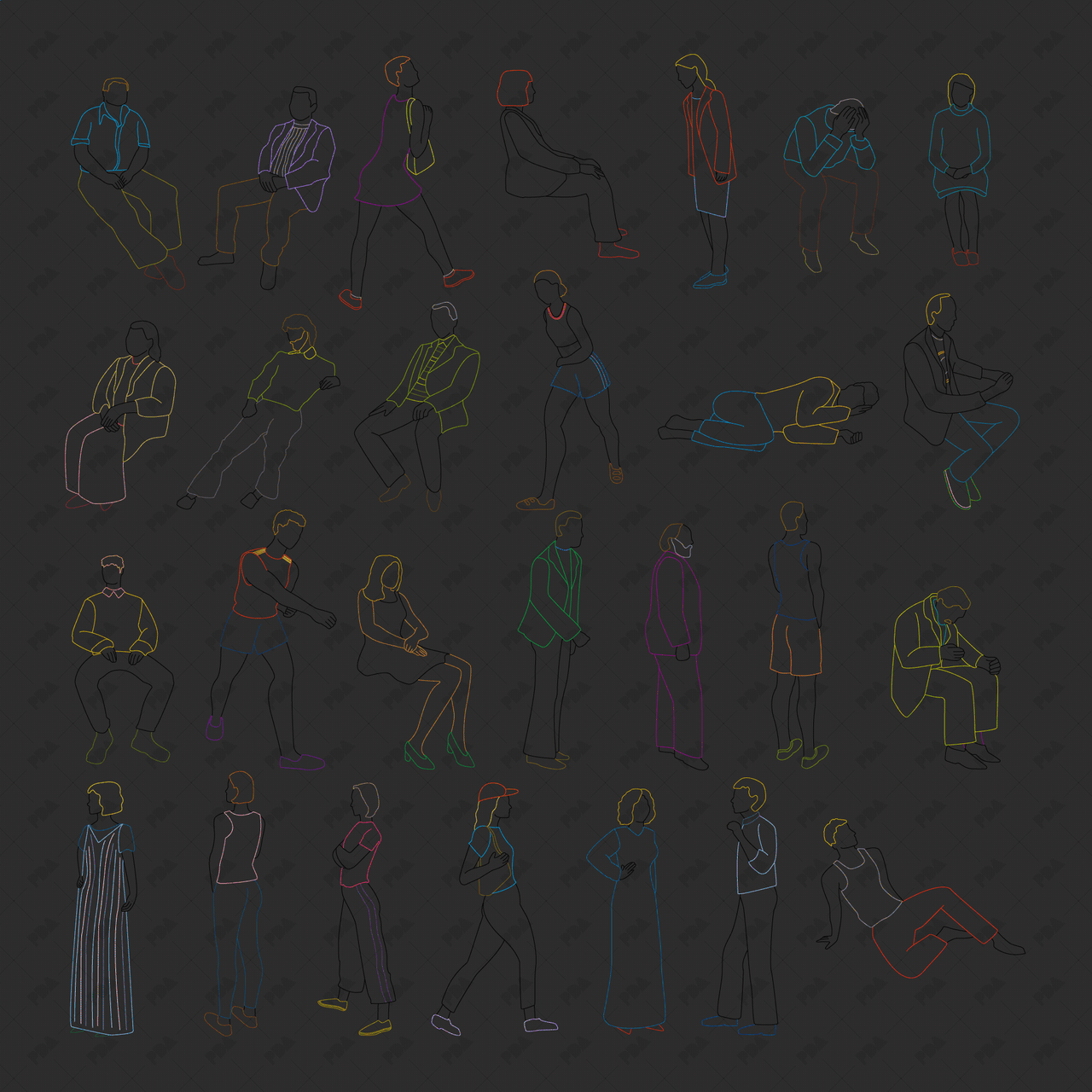 Characters Inspired by David Hockney (27 PNGs)