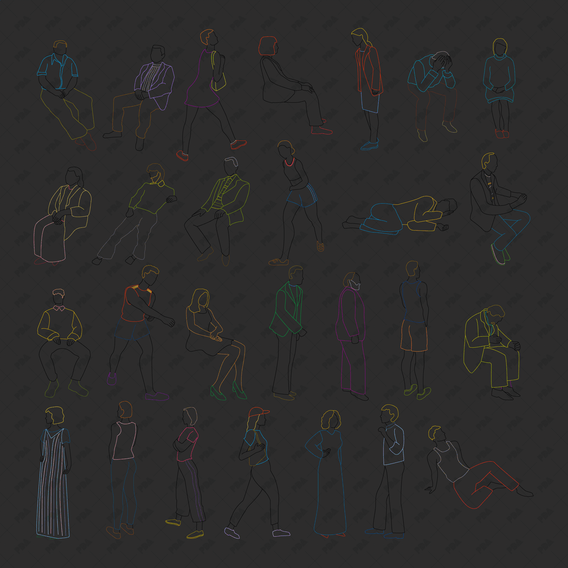 CAD, Vector, PNG Line Art Characters Inspired by David Hockney | Post ...