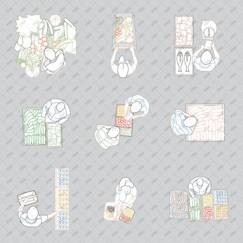CAD, Vector, PNG Supermarket Items – Top View in Color & B/W