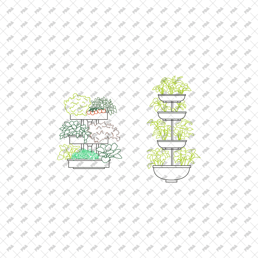 CAD, Vector, PNG Hydroponic Plants in Color and B/W