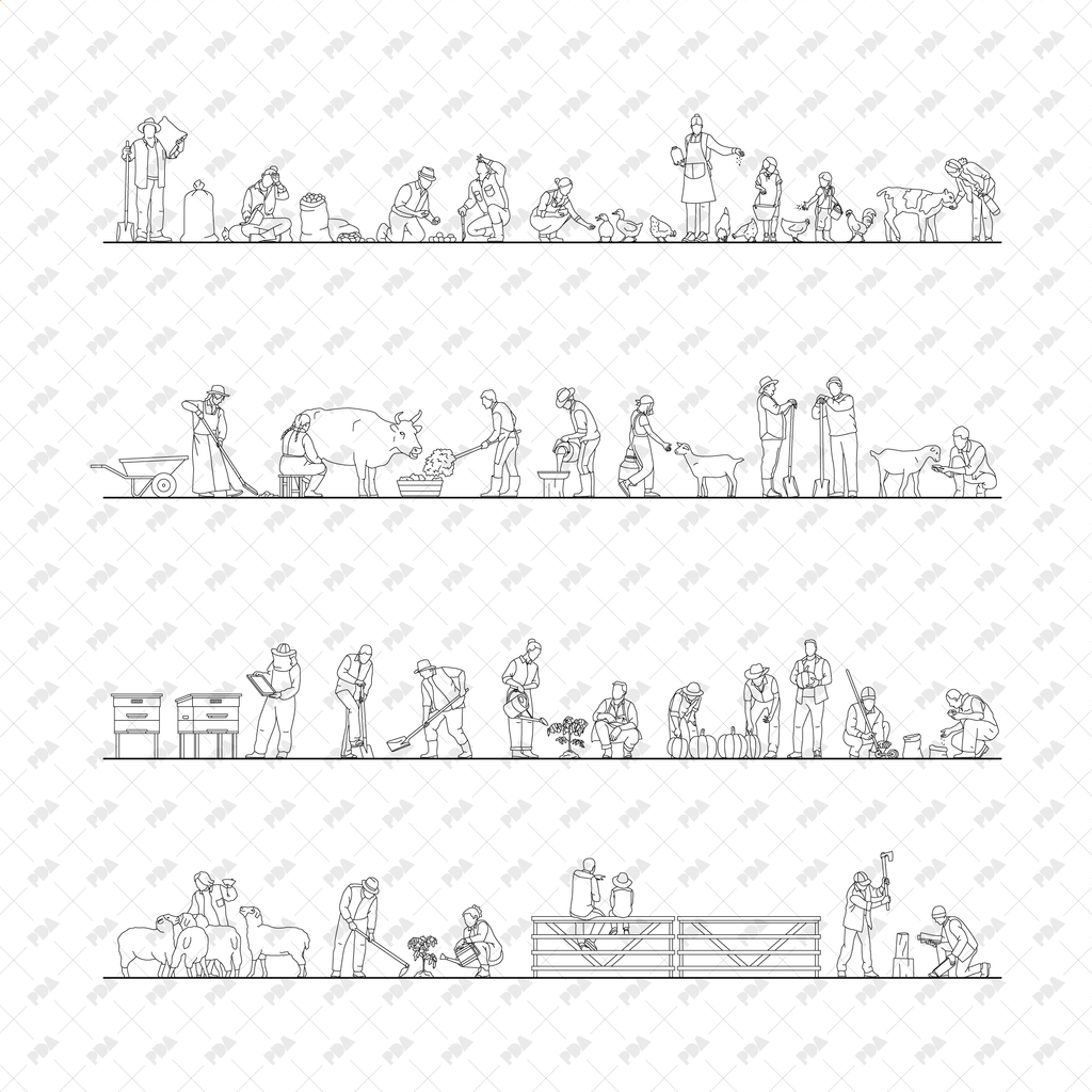 CAD Vector Farming Characters, Animals