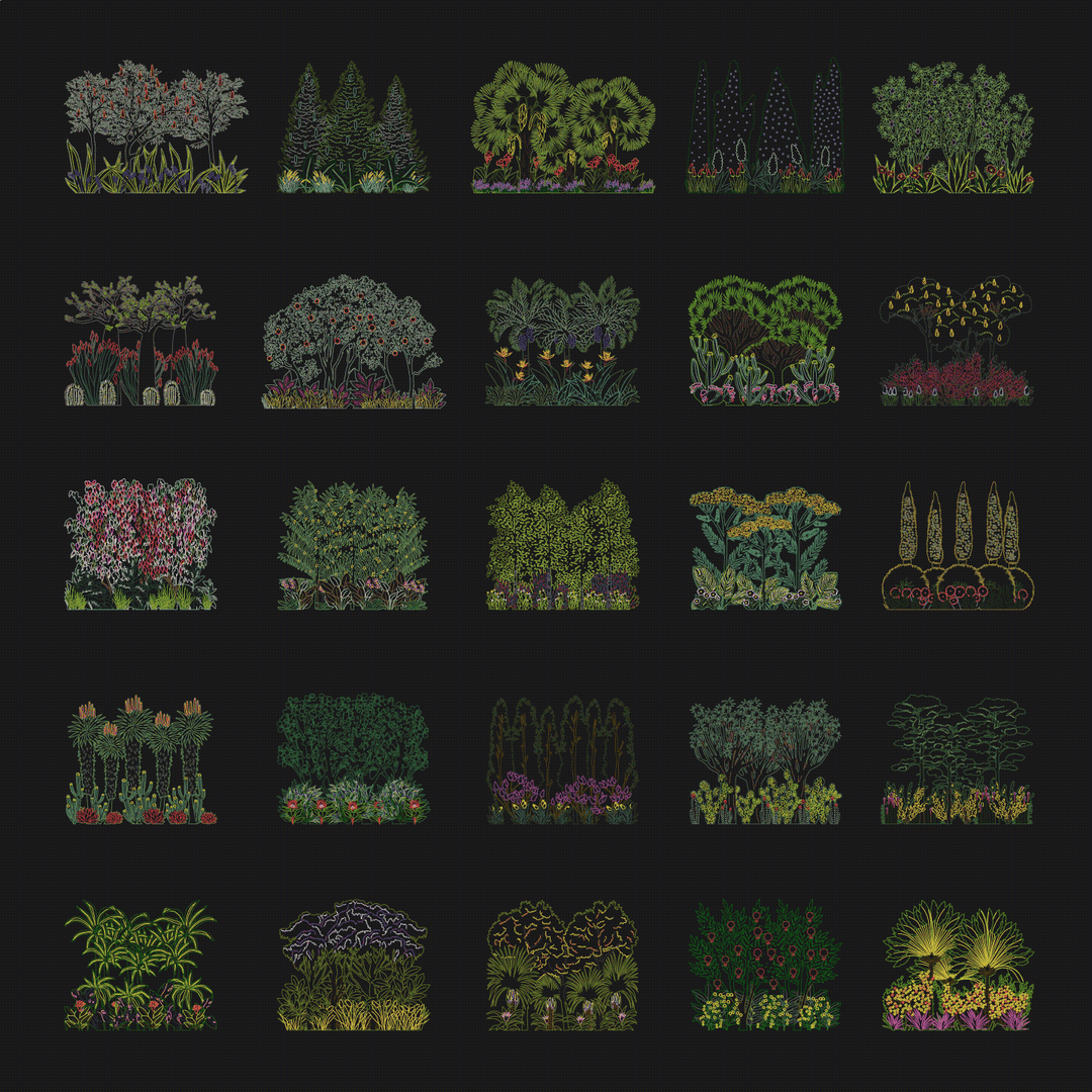 CAD, Vector Groves of Trees in Color and B/W