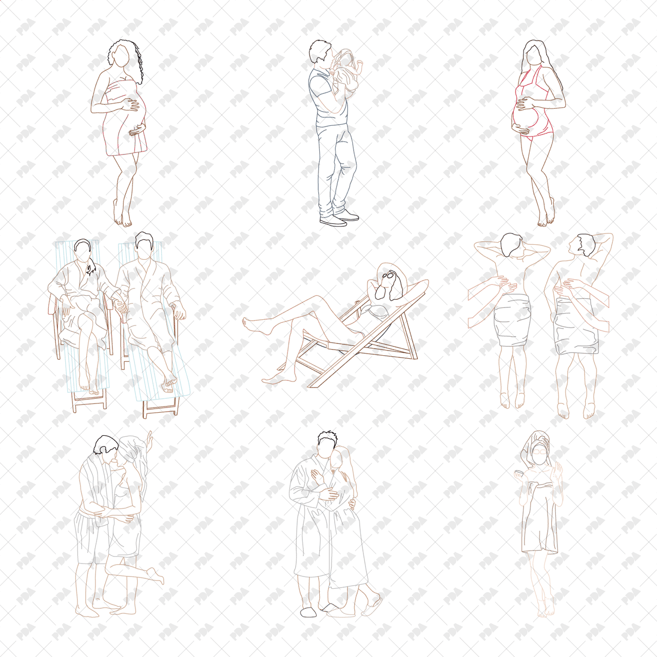 Line-Art SPA Characters in CAD, Vector & PNG