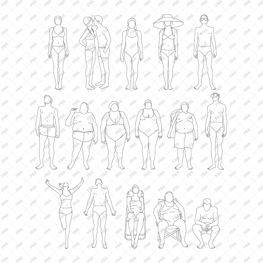 CAD, Vector Swimming and Bathing People Set