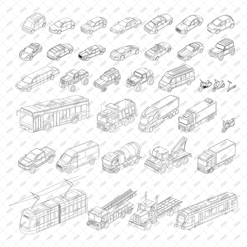 CAD, Vector, PNG Axonometric Vehicles