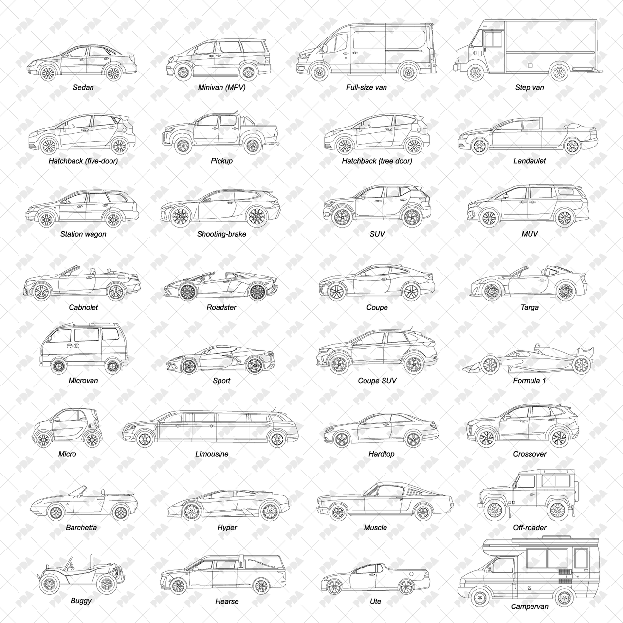 CAD, Vector Vehicles in Side View
