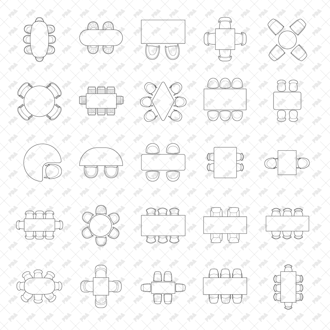 CAD, Vector, PNG Tables, Desks and Chairs in Top View