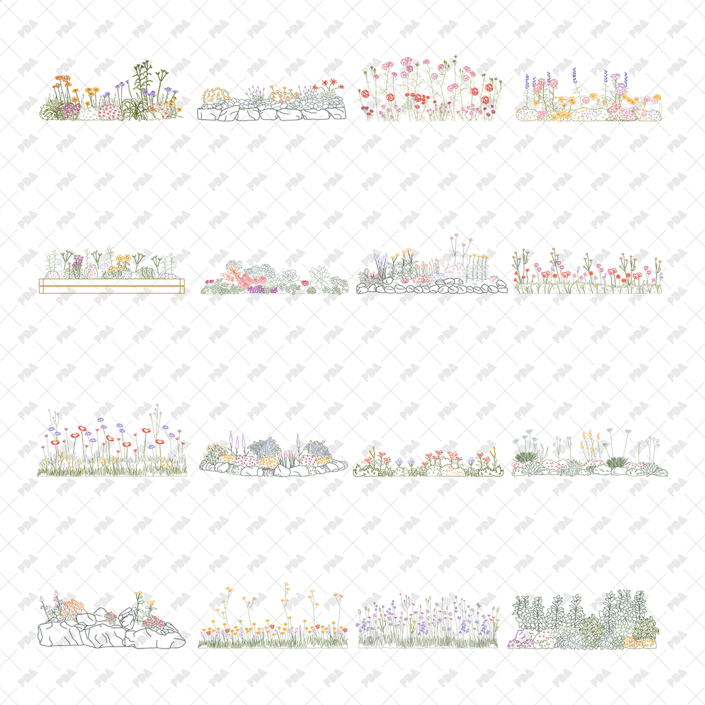 CAD, Vector Flower Beds in Color and B/W