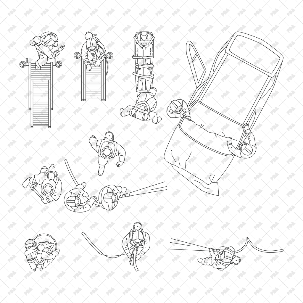 CAD, Vector Firefighters and Rescuers in Top View