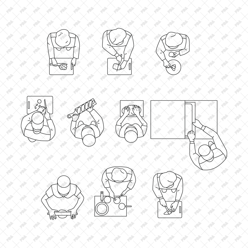 CAD、ベクターキッチンスタッフ（上面図）