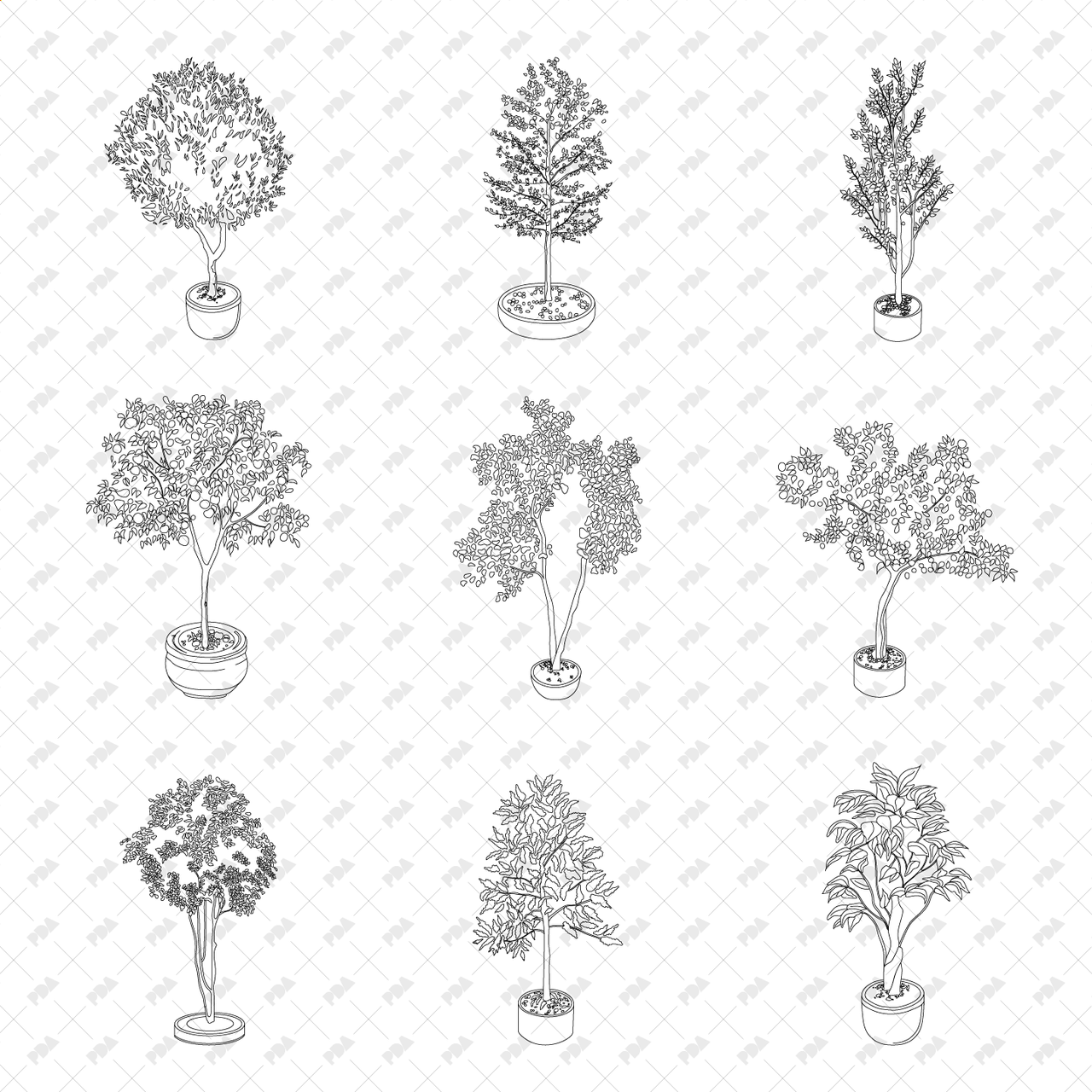 CAD, Vector, PNG Isometric Trees in Planters – Post Digital Architecture