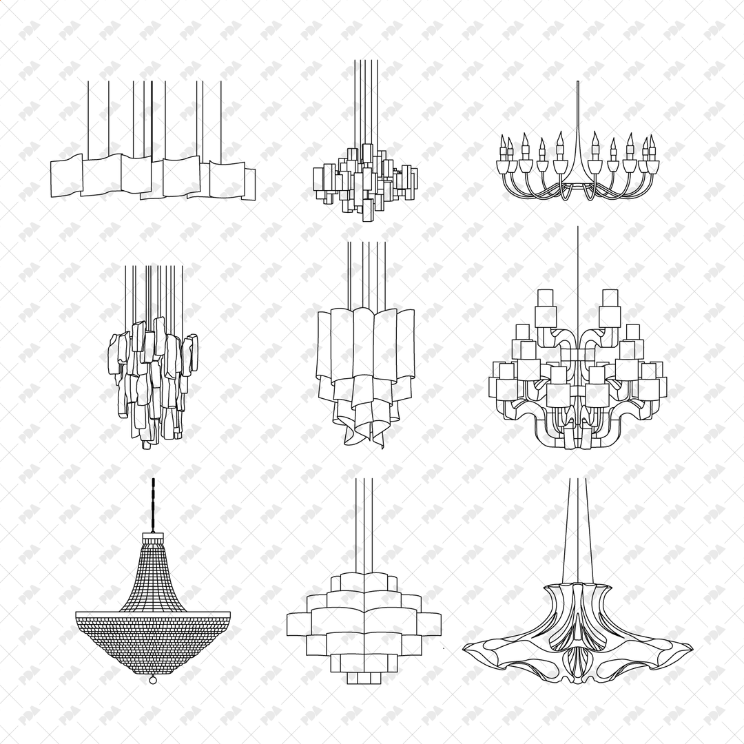 CAD & Vector Chandeliers: Line-Art Light Illustrations