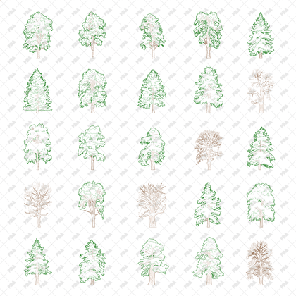 CAD, Vector, PNG Winter Trees in Color and B/W