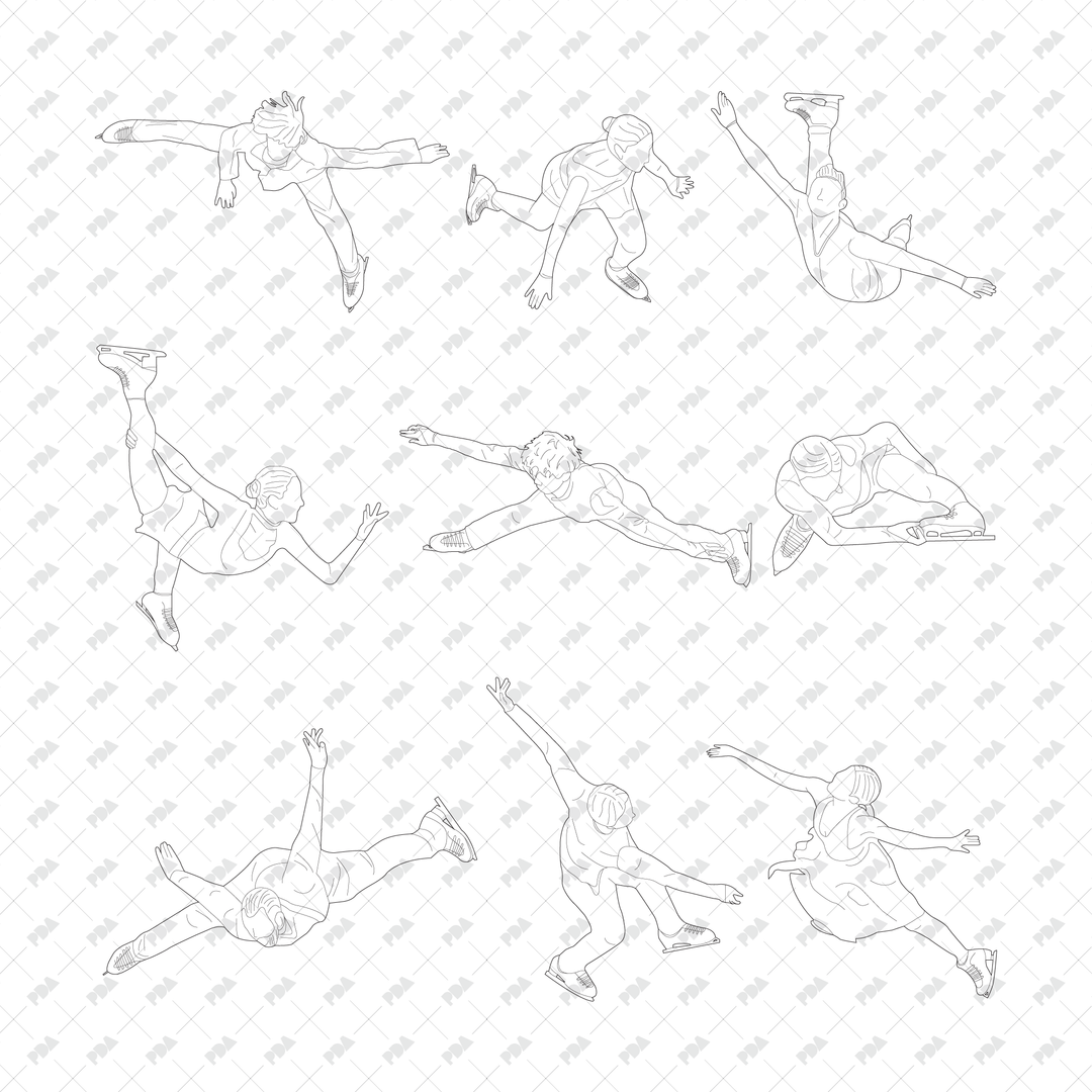 CAD, Vector, PNG Ice Skating Characters in Top View