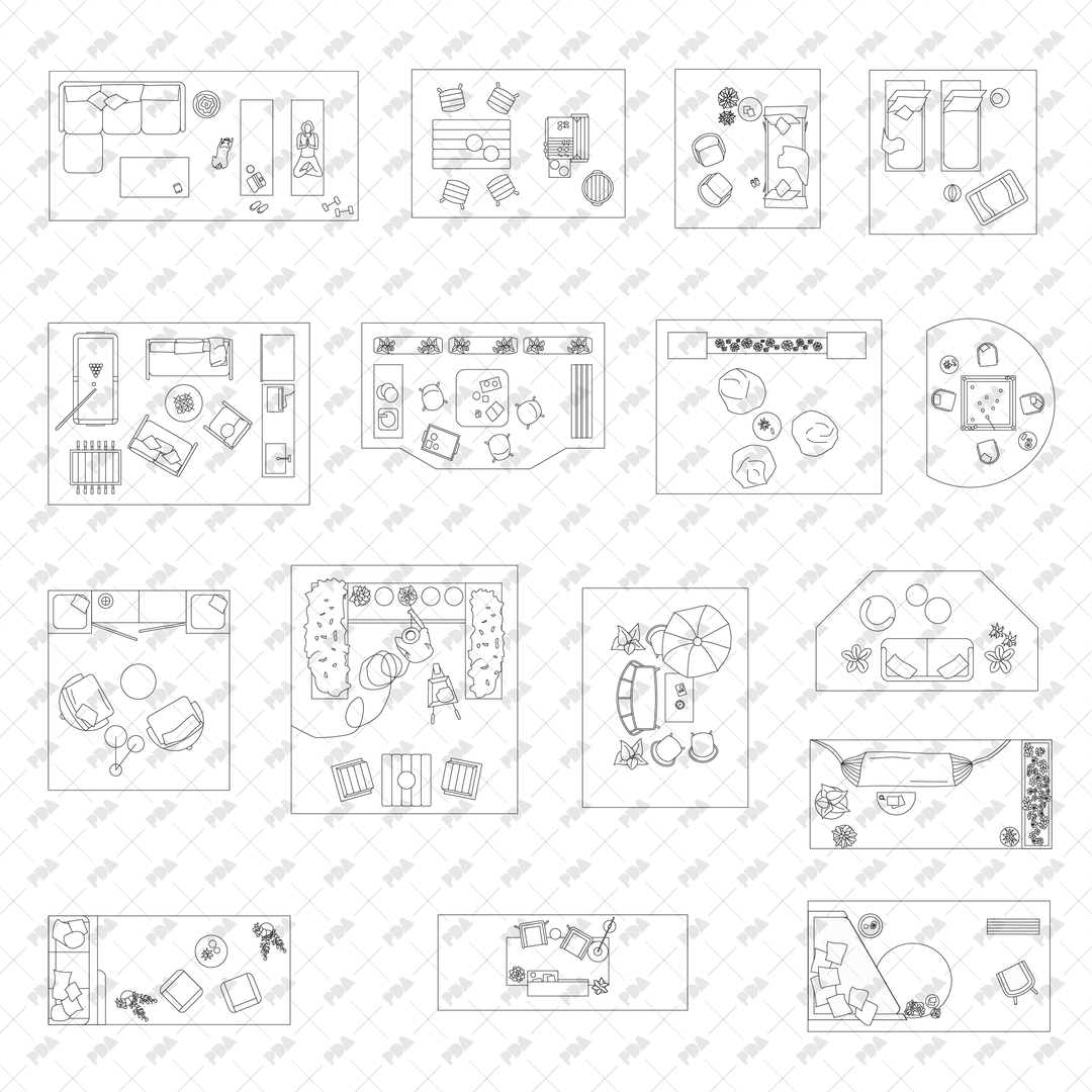 CAD, Vector, PNG Balcony Layouts in Top View
