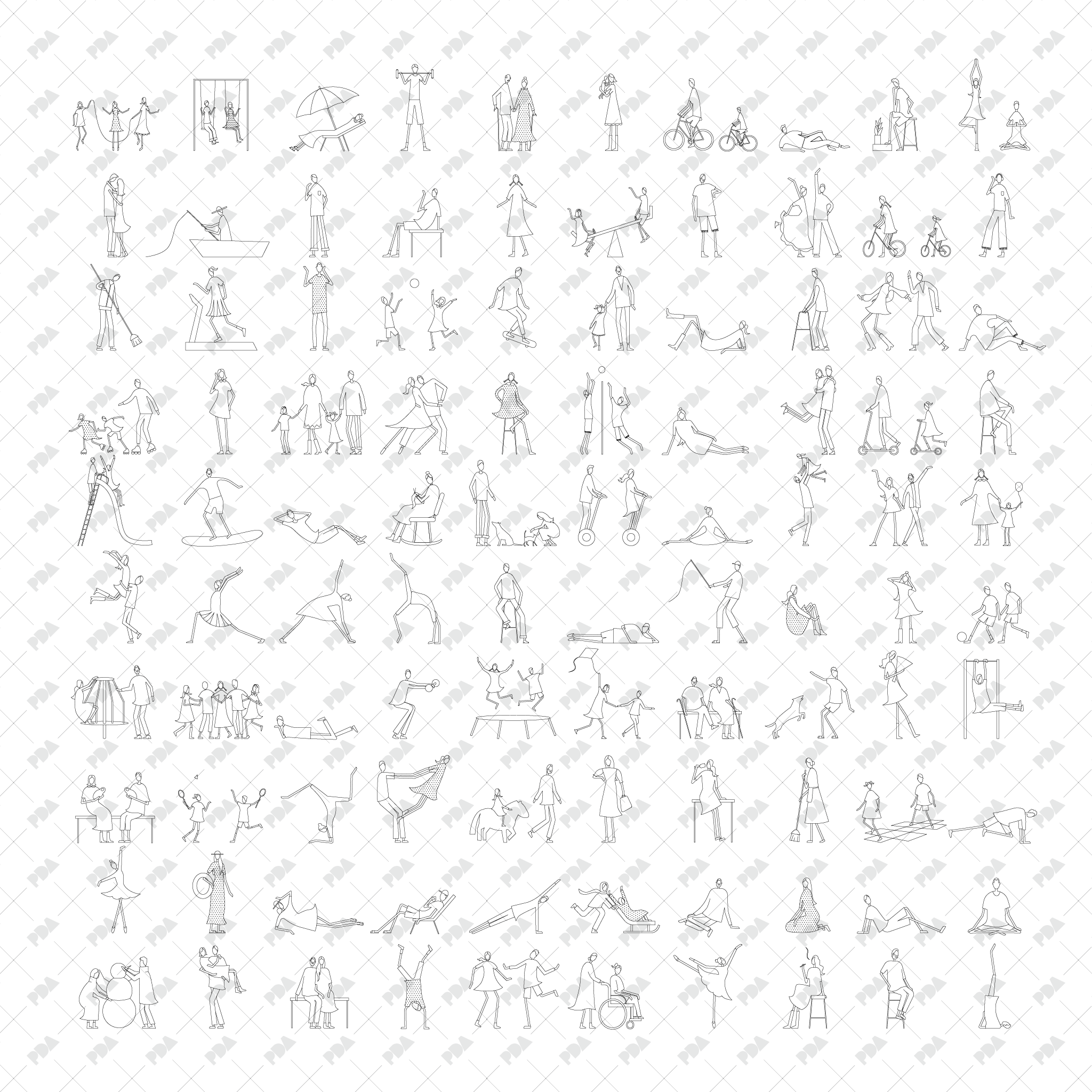 CAD, Vector Japanese Style Characters in Side and Front View