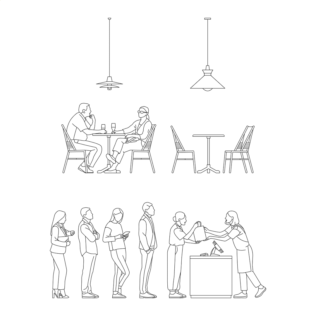 CAD, Vector All You Need for Coffee Shop Design (Side View)
