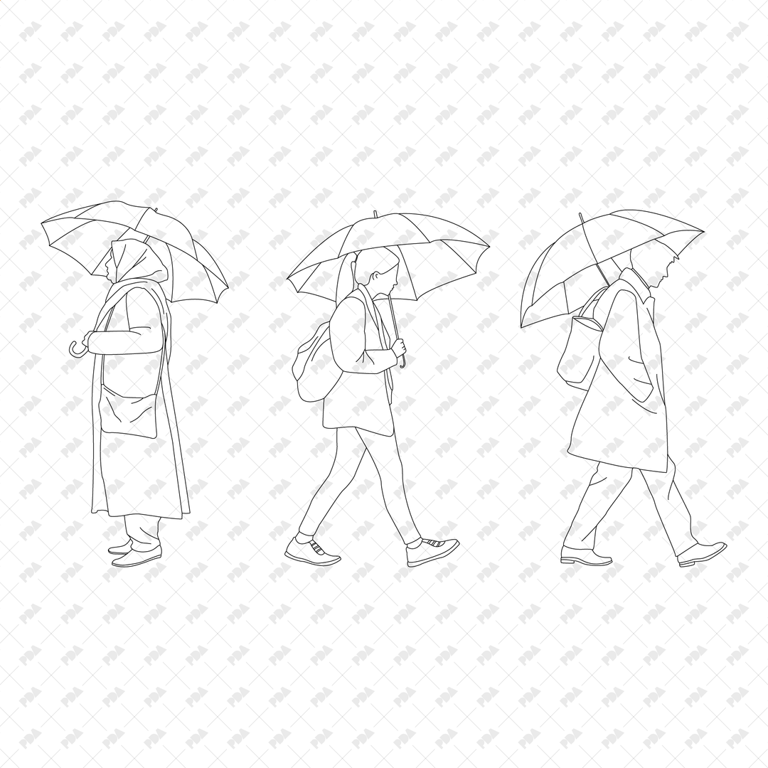 CAD, Vector People With Umbrellas Set