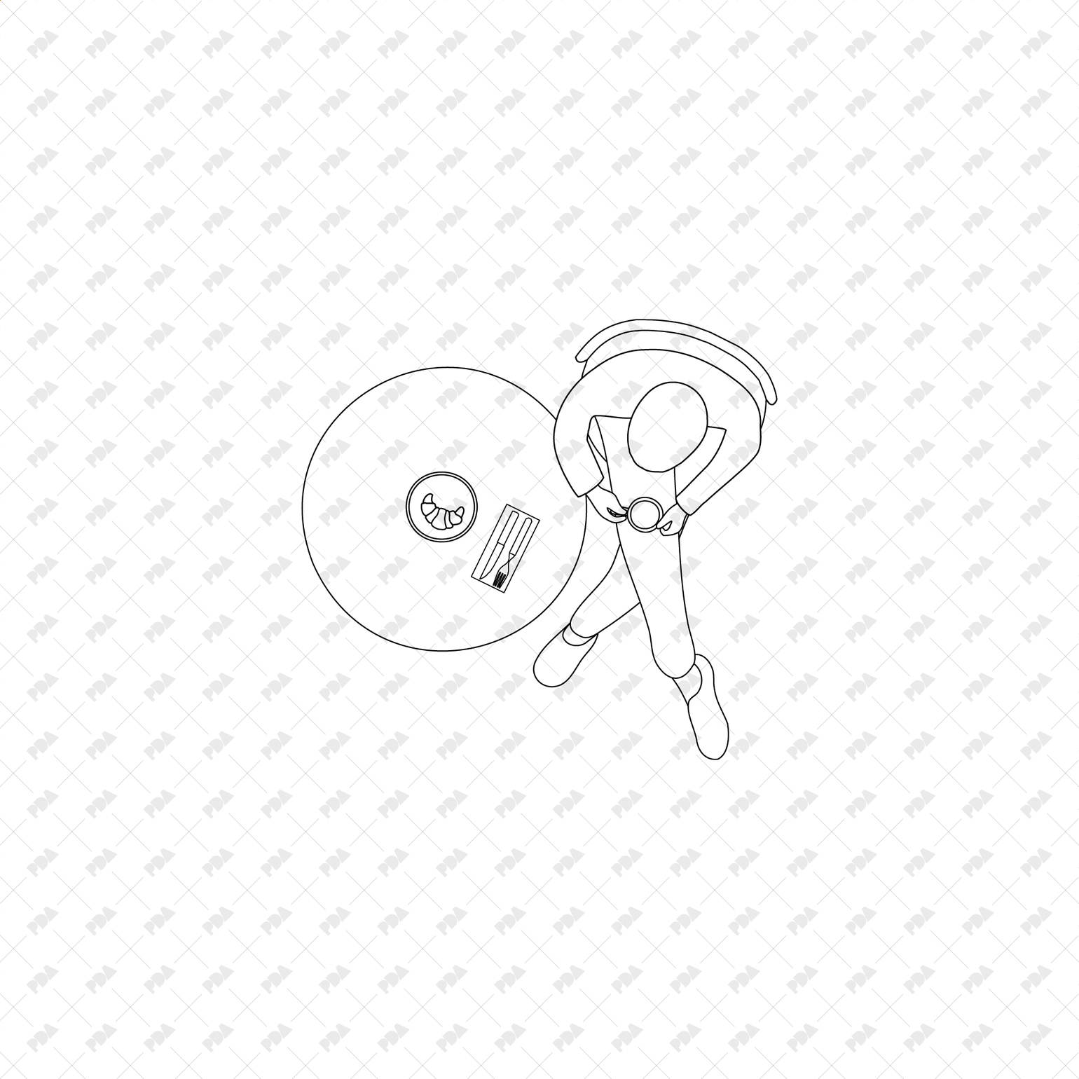 CAD, Vector, PNG Characters at a Coffee Shop in Top View