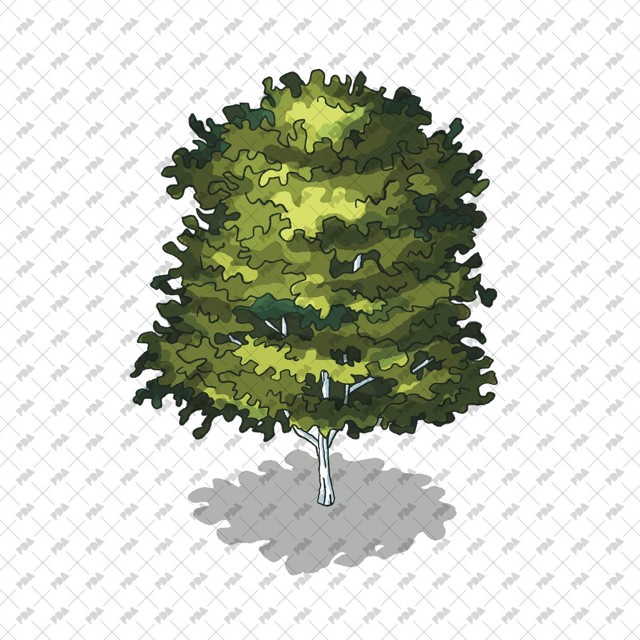 Isometric Hand Drawn Trees with and without shadows