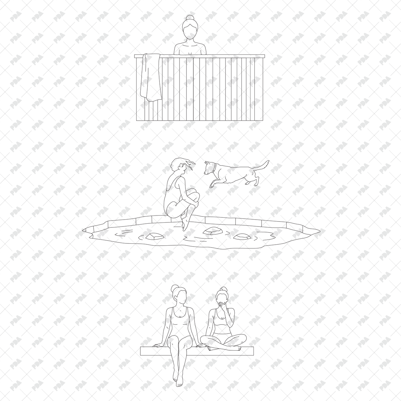 CAD, Vector, PNG Sauna, Wellness and Cold Weather Activities in Front