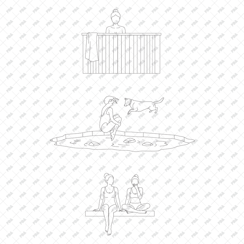 CAD, Vector, PNG Sauna, Wellness and Cold Weather Activities in Front