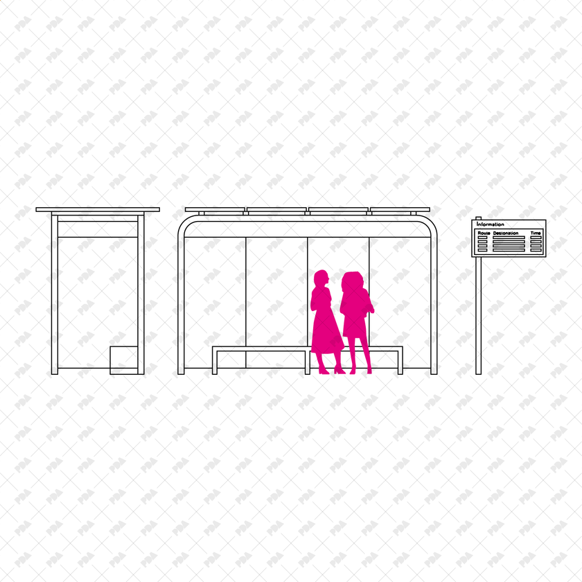 CAD, Vector Bus Stops in Front and Side Views