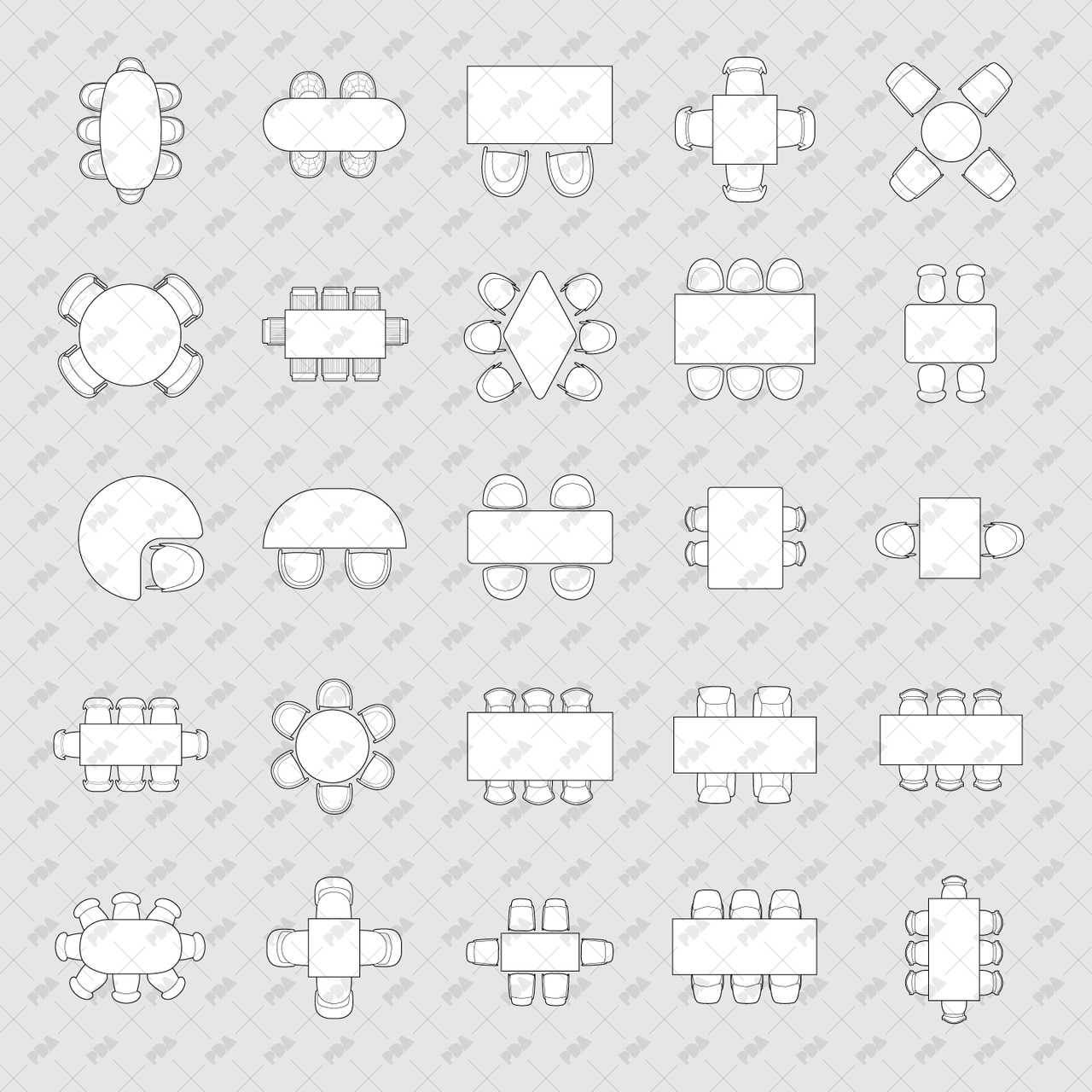 CAD, Vector, PNG Tables, Desks and Chairs in Top View